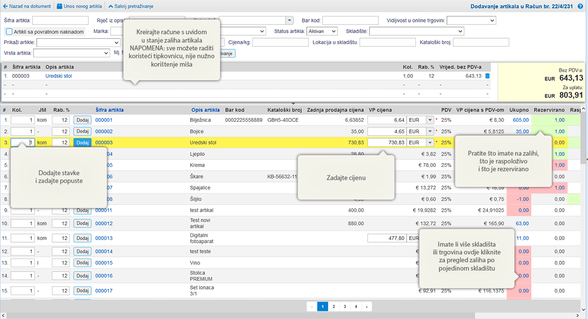 Funkcionalnosti – Fakturiranje i vođenje poslovanja u oblaku